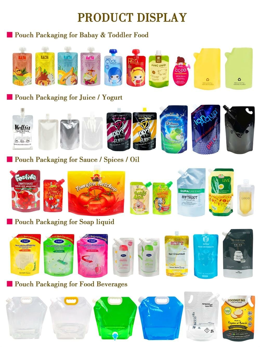 Redefines Packaging with Spout Pouches - contact us for free sample