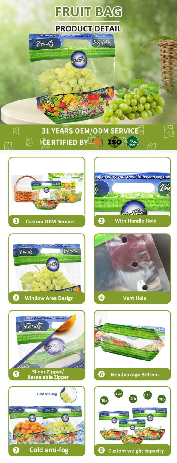 Fruit Plastic Packaging:Custom Cold Anti Fog With Handel Slider Zipper ...