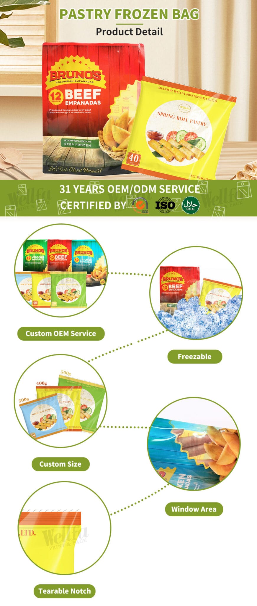 Frozen Samosas Packaging:Custom Logo Frozen Seafood Vegetable Fried ...